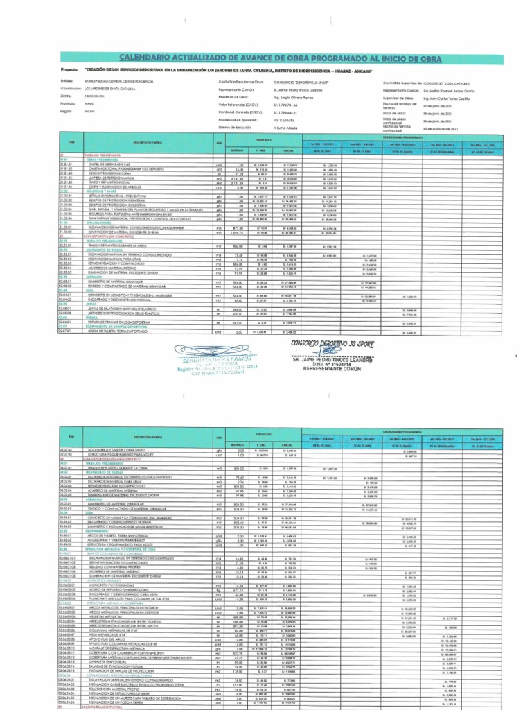 Calendario Actualizado de Avance de Obra Valorizado | PDF