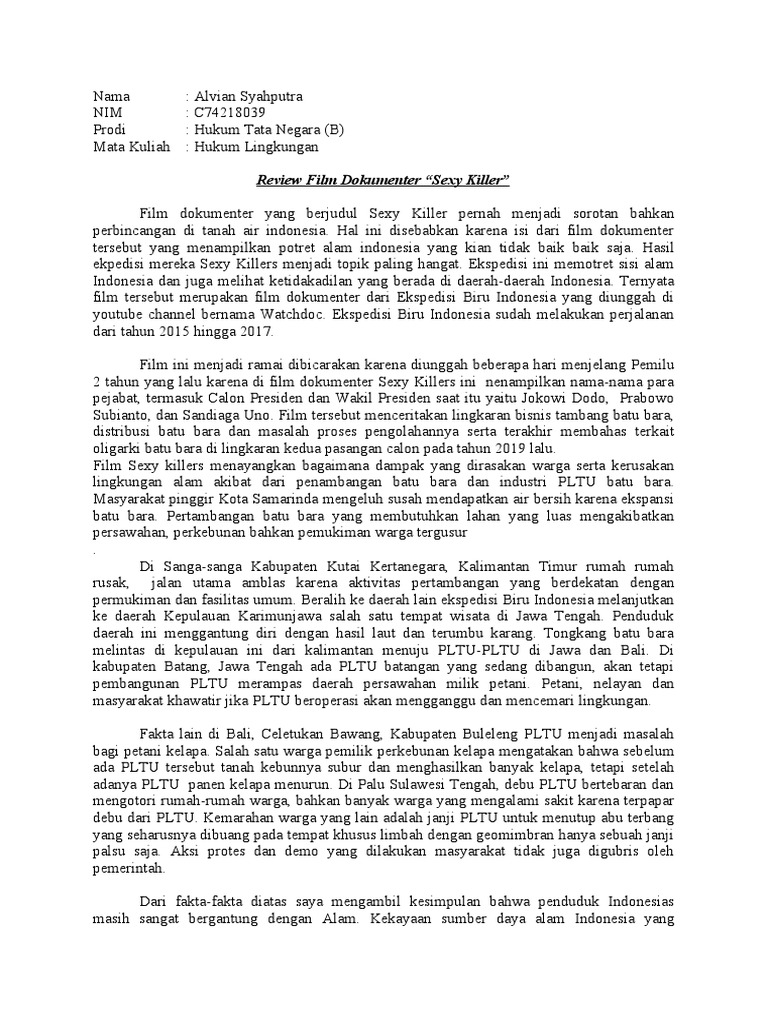 Review Film Sexy Killer (Alvian Syahputra) | PDF | Ilmu Sosial | Hukum