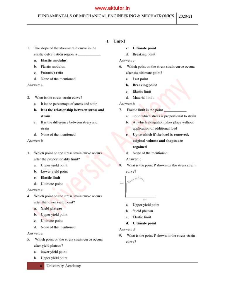 Fundamental of Mechanical Engineering & Mechatronics MCQs | PDF ...