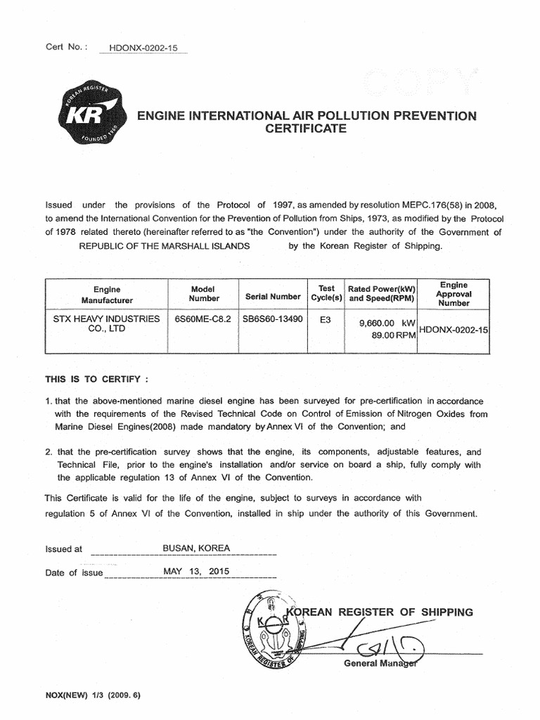 H15B061 S-1651 6S50ME-C9 NOx Technical File | PDF