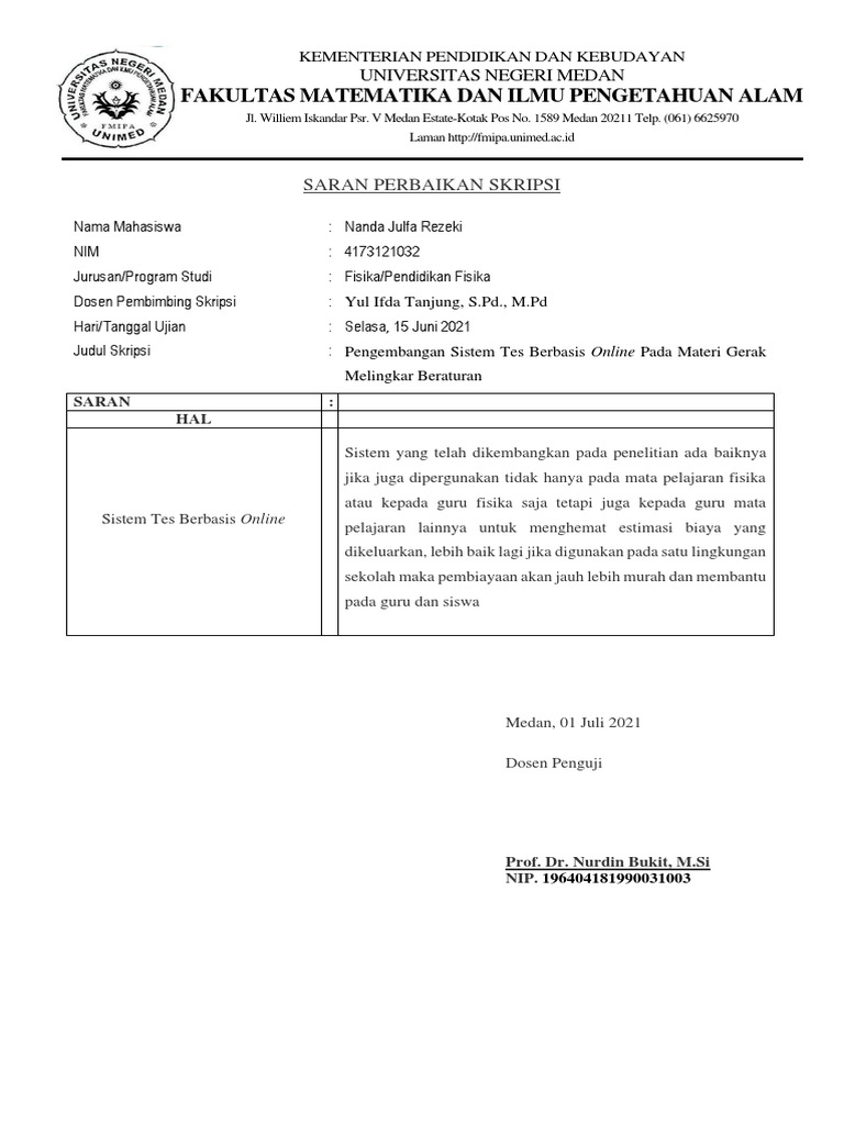 Saran Perbaikan Skripsi | PDF