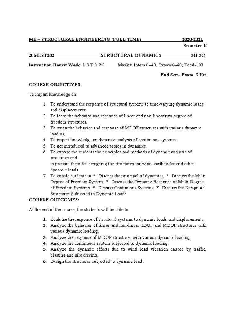 Structural Dynamics Syllabus | PDF | Structural Engineering | Classical Mechanics