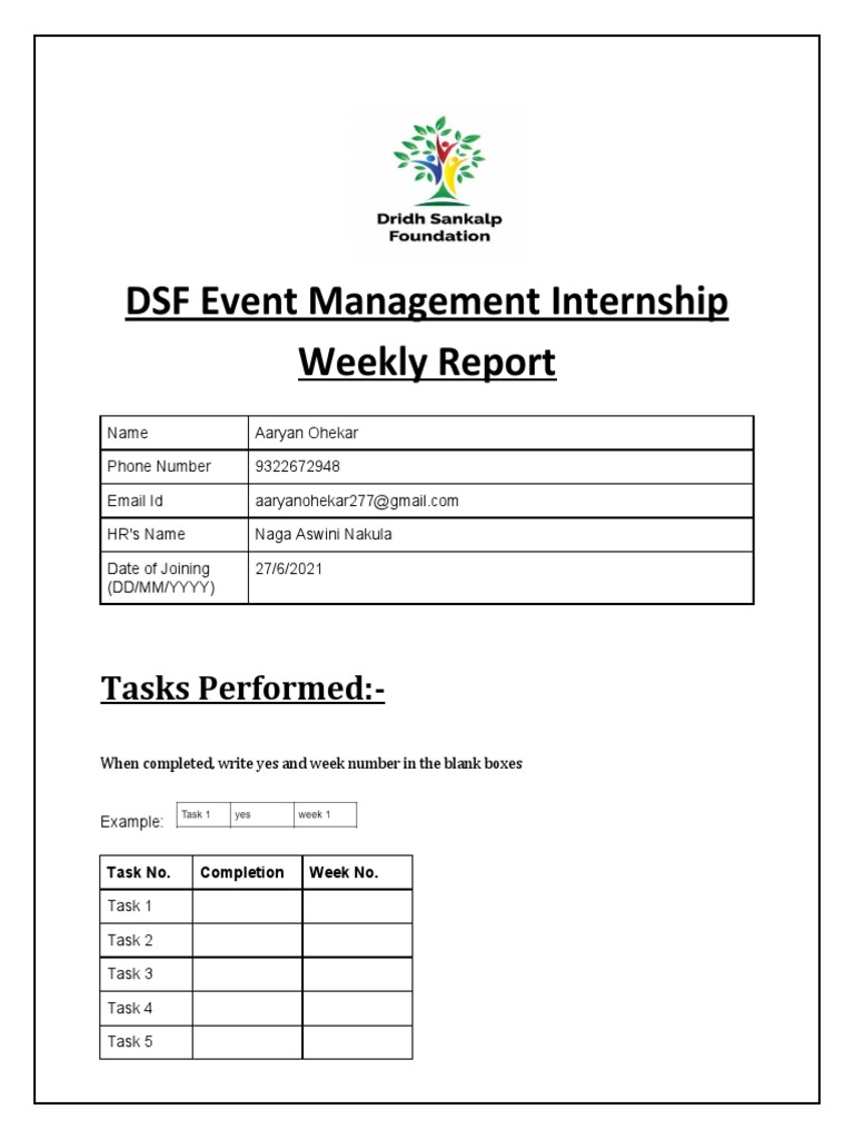 DSF Event Management Weekly Report Template | PDF