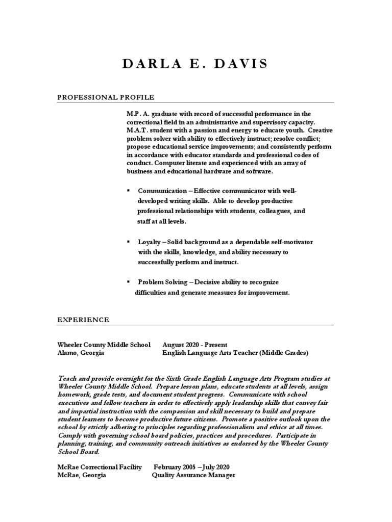 Darla Davis Resume 7 | PDF | Core Civic | Accounting And Audit