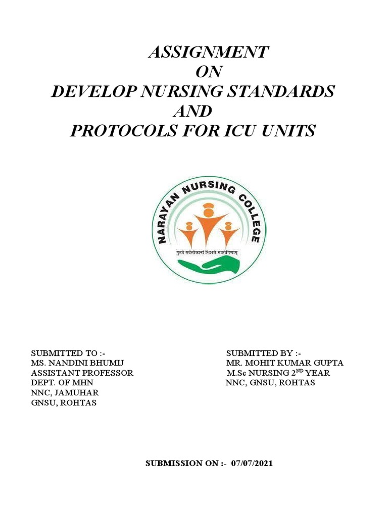 Develop Nursing Standards and Protocols For Various Units According To ...