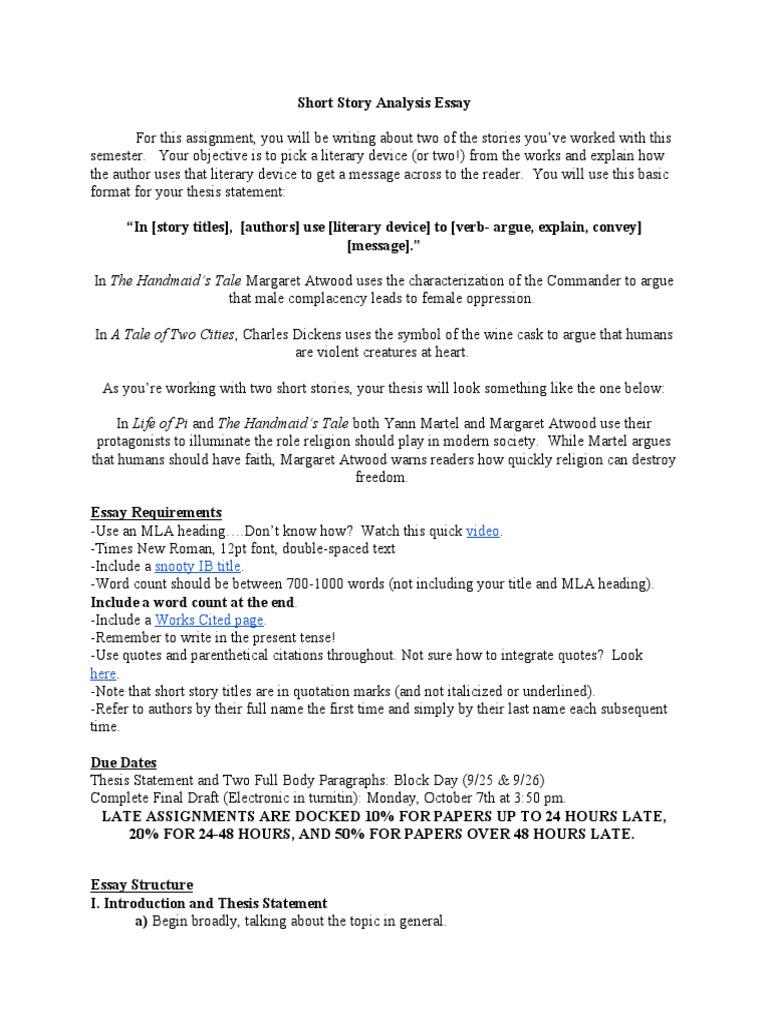 Short Story Analysis Essay | PDF | Essays | Paragraph