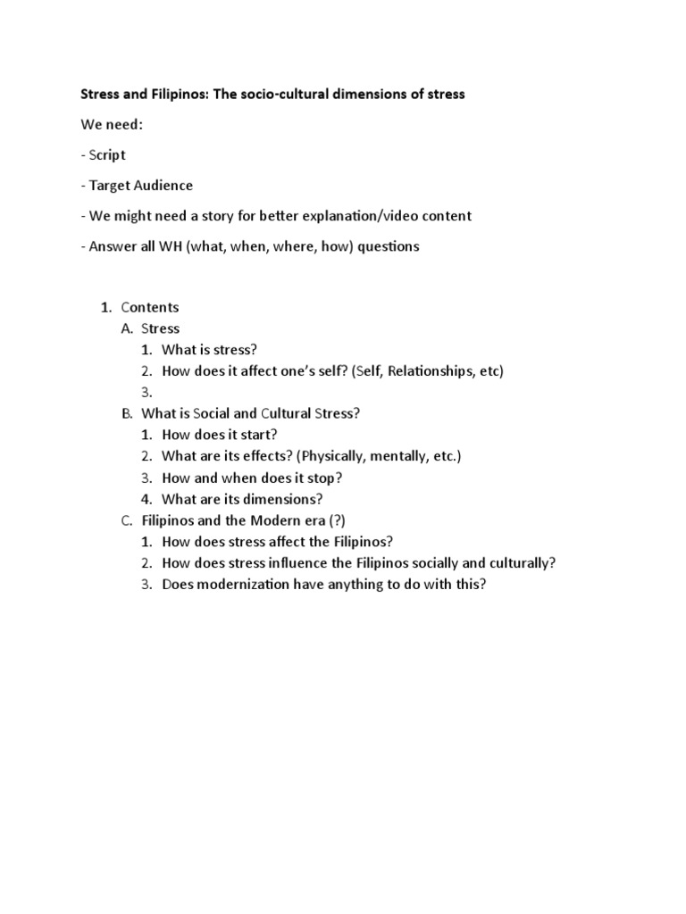 Stress and Filipinos The Socio Cultural Dimensions of Stress | PDF