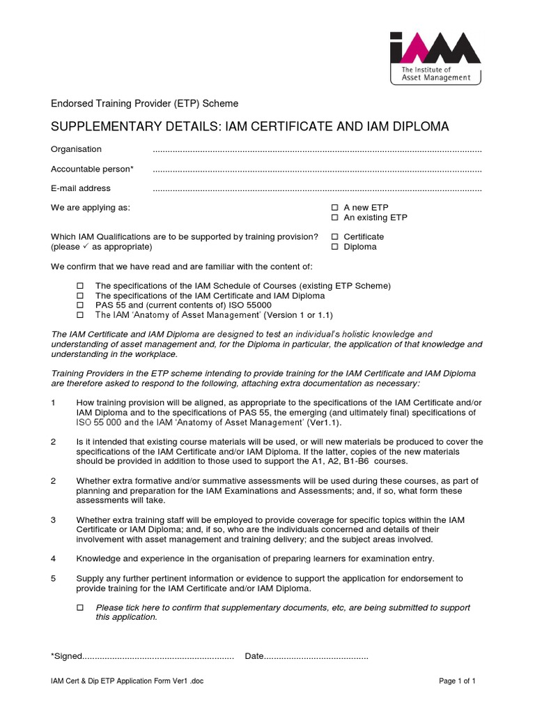 Supplementary Details: Iam Certificate and Iam Diploma: Endorsed ...