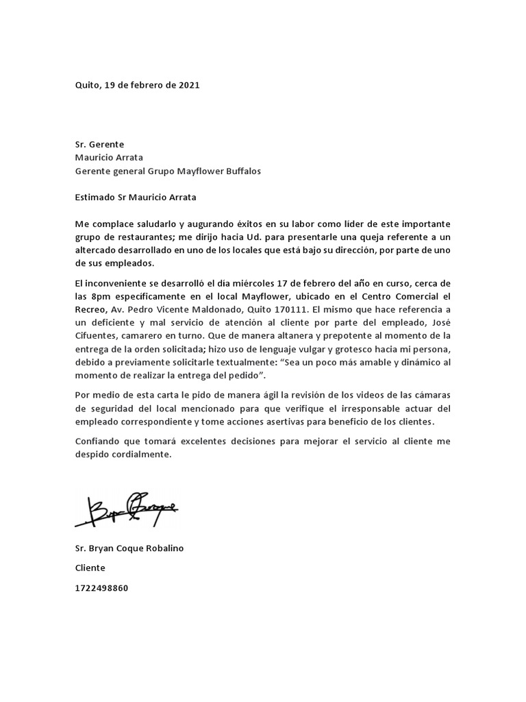 Carta de Queja | PDF