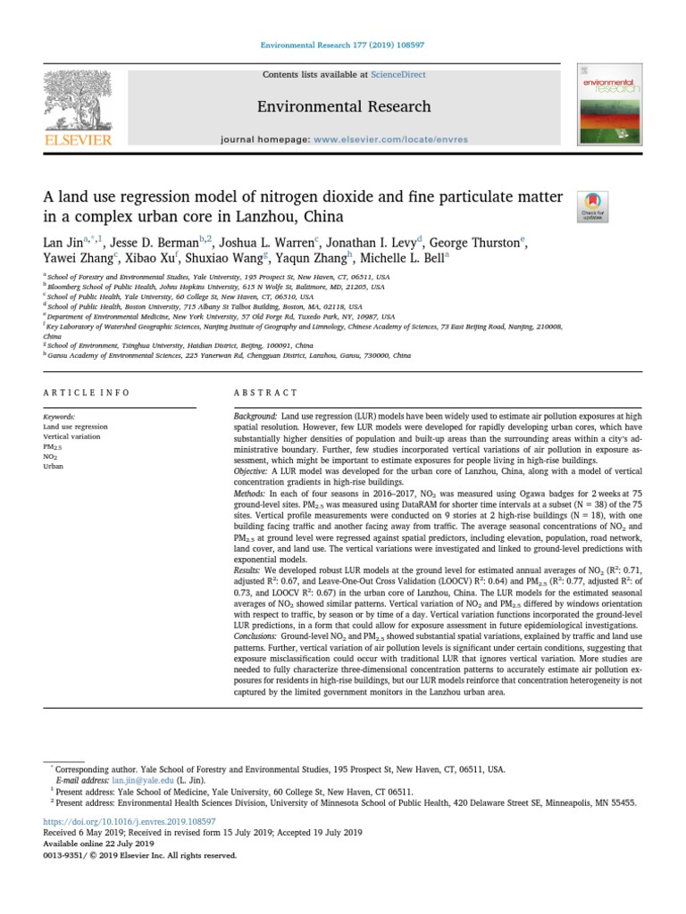 2019 - A Land Use Regression Model - Kriging - NO2 - PM2.5 - China | PDF | Cross Validation ...