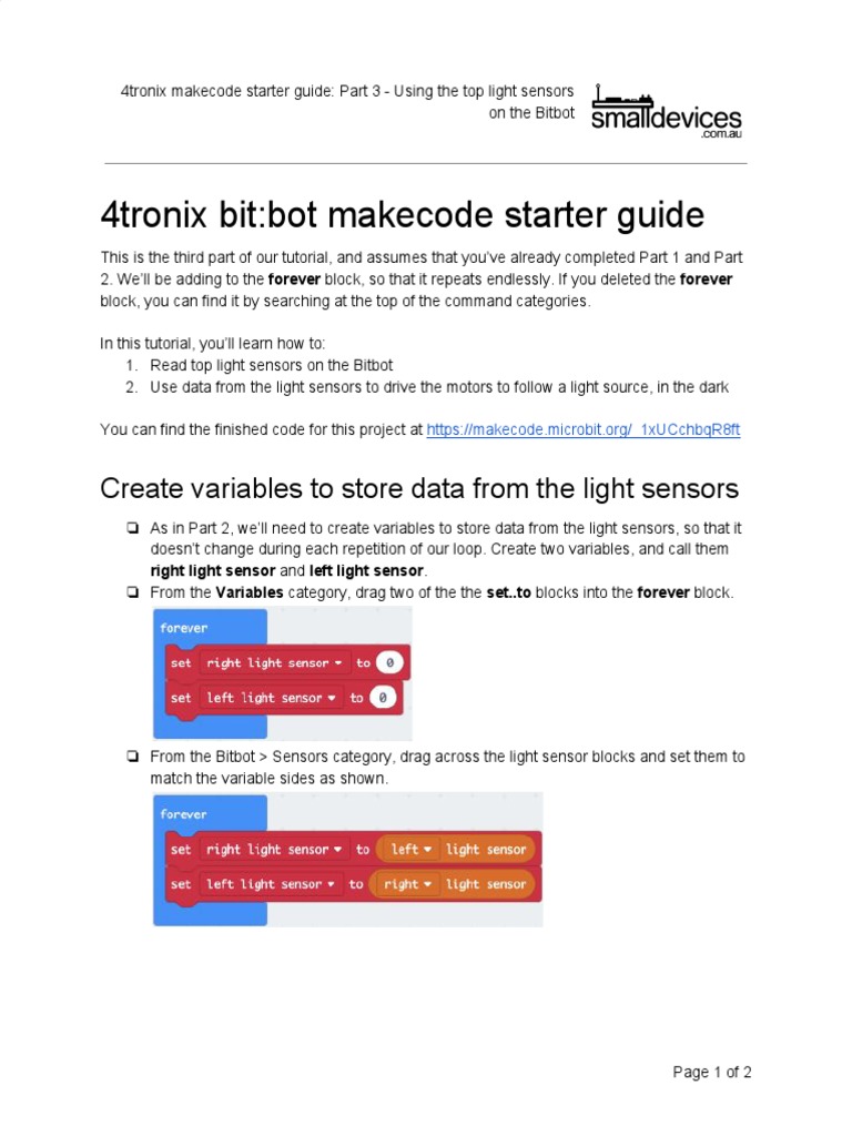 4tronix Bit:bot Makecode Starter Guide: Create Variables To Store Data ...