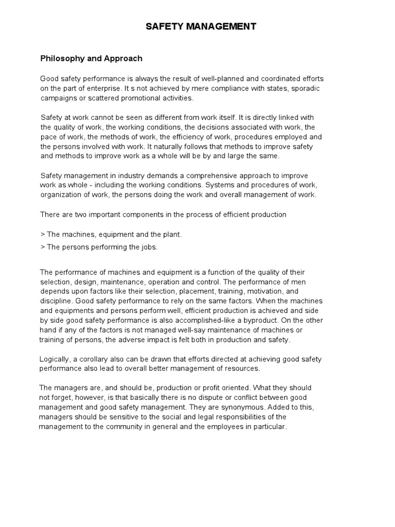 Safety Management: Philosophy and Approach | PDF | Safety ...