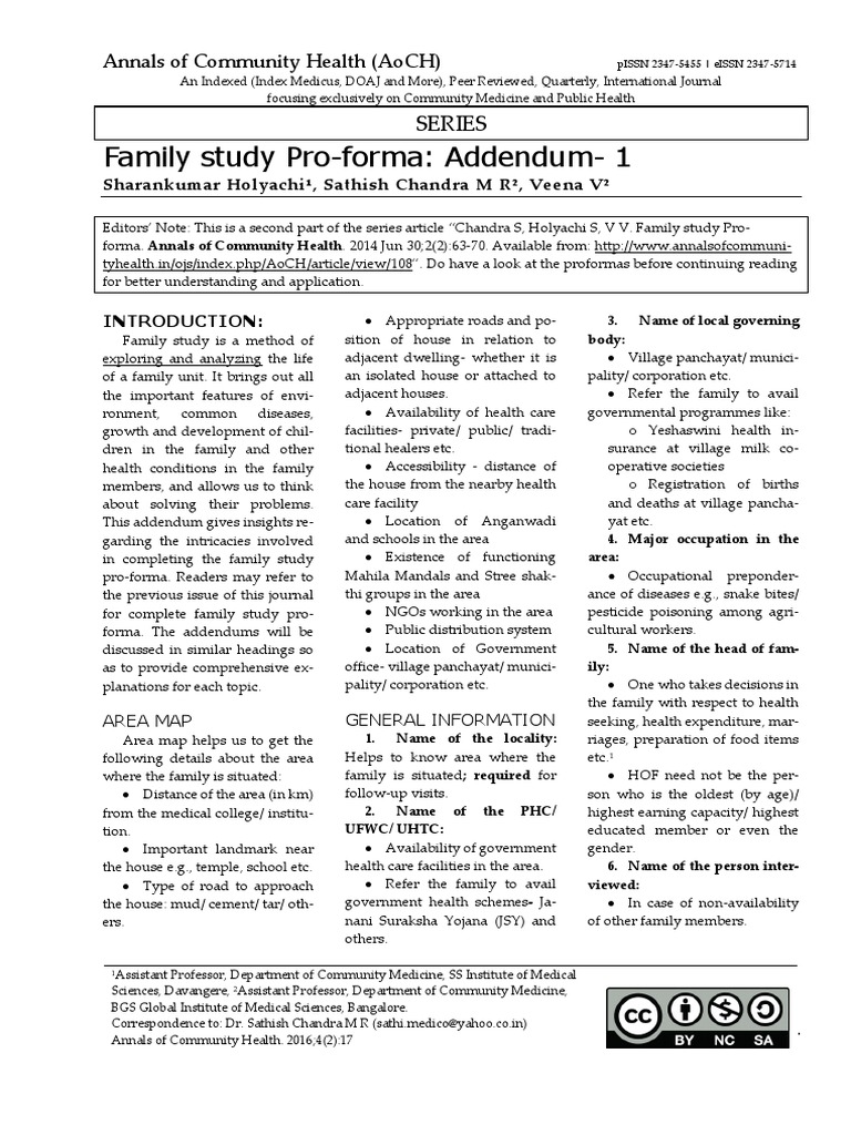 Family Study Proforma Explanation | PDF | Family | Parent