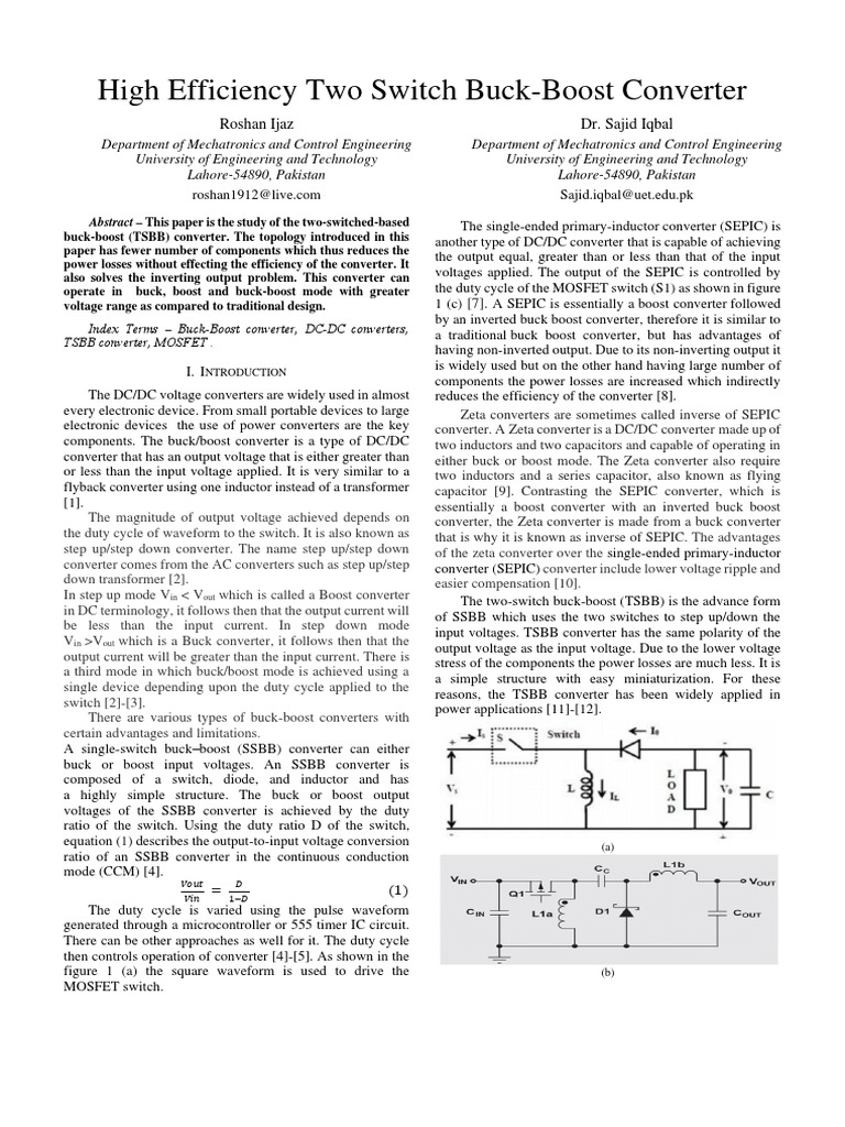 High Efficiency Two Switch Buck-Boost Converter: Roshan Ijaz Dr. Sajid ...