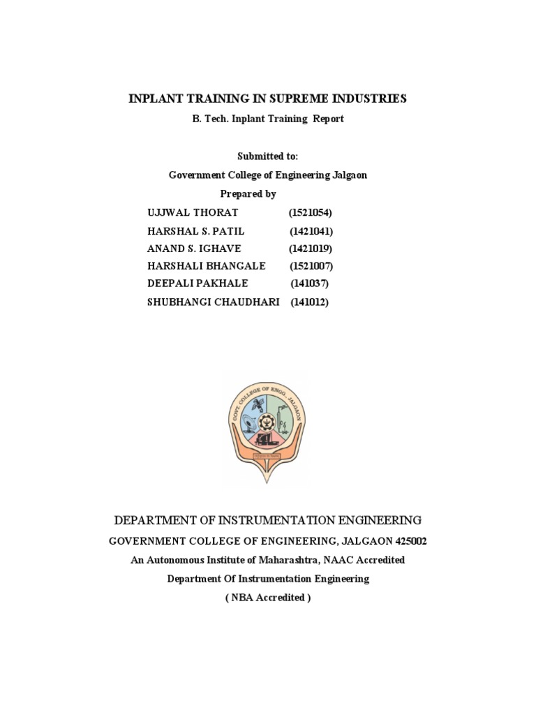 Supreme Inplant Training Report | PDF | Transformer | Mechanical ...
