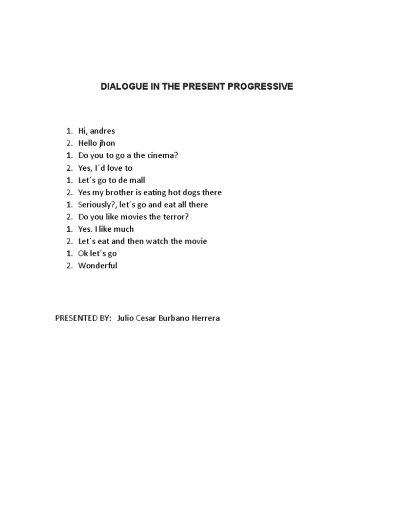 Dialogue in The Present Progressive | PDF