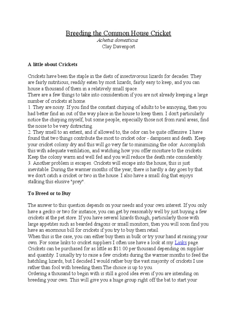 Breeding The Common House Cricket | PDF | Lizard