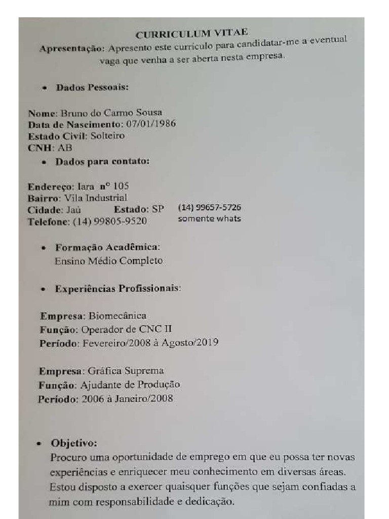 Currículo Bruno Do Carmo Sousa | PDF