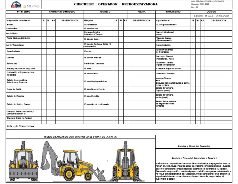 Check List Retro Excavadora | PDF | Industria automotriz | Bienes ...