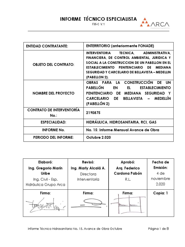 C-F35 Informe Técnico No. 15 Hidráulica Mensual Obra Octubre | PDF ...