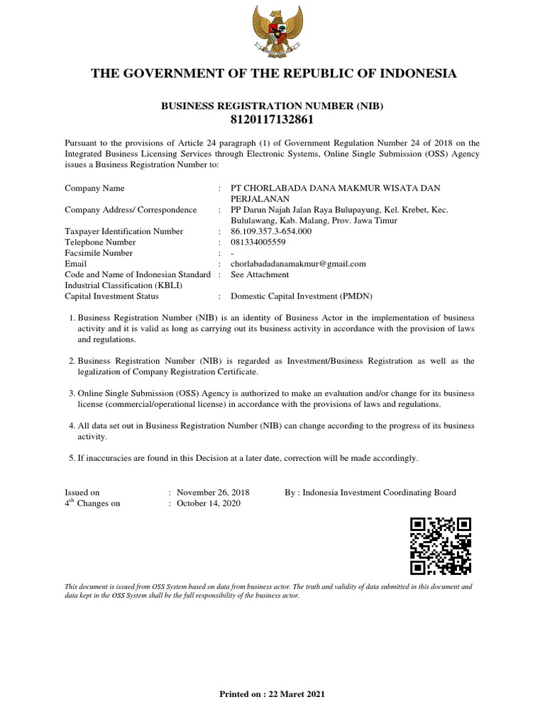 The Government of The Republic of Indonesia: Business Registration ...