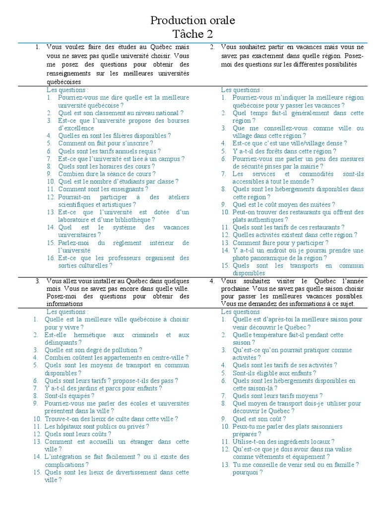 2.production Orale Tache 2 Corrigé | PDF | Transport | Enseignement supérieur