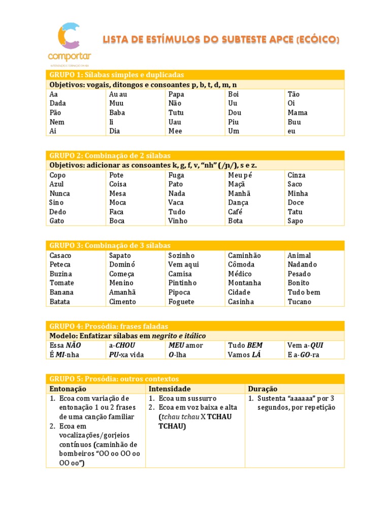 Lista de Estímulos APCE | PDF