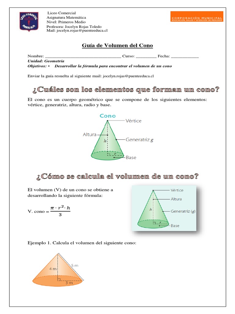 Guía para Calcular Volumen del Cono | PDF