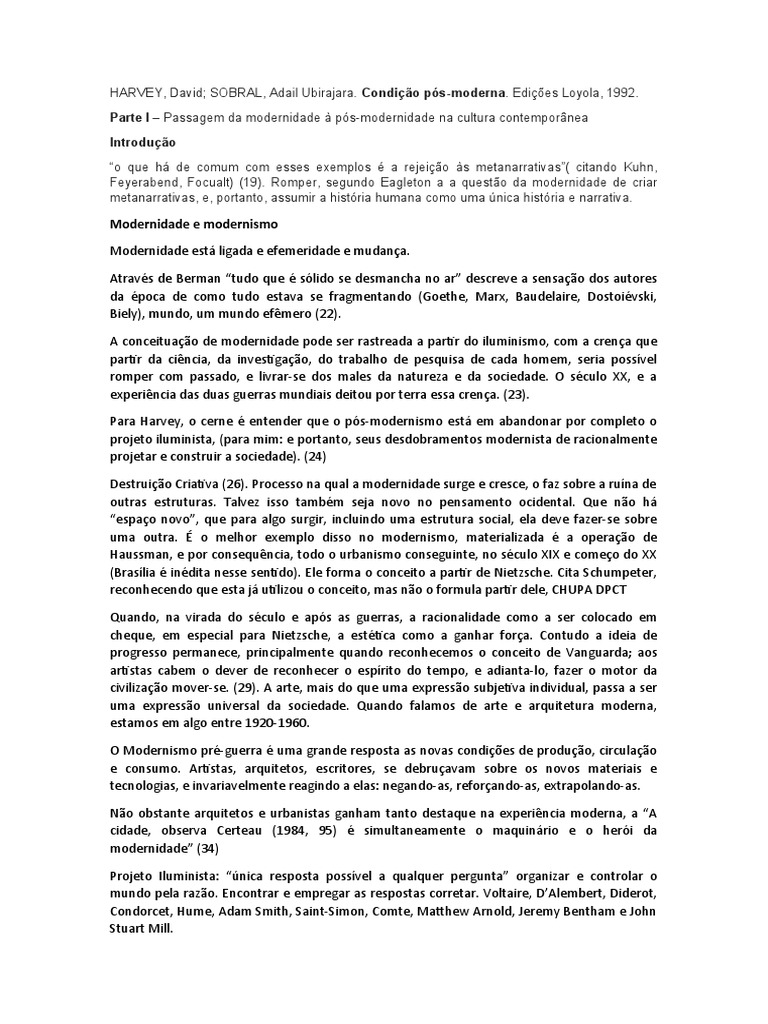 A passagem da modernidade à pós-modernidade na cultura contemporânea: uma análise das ...