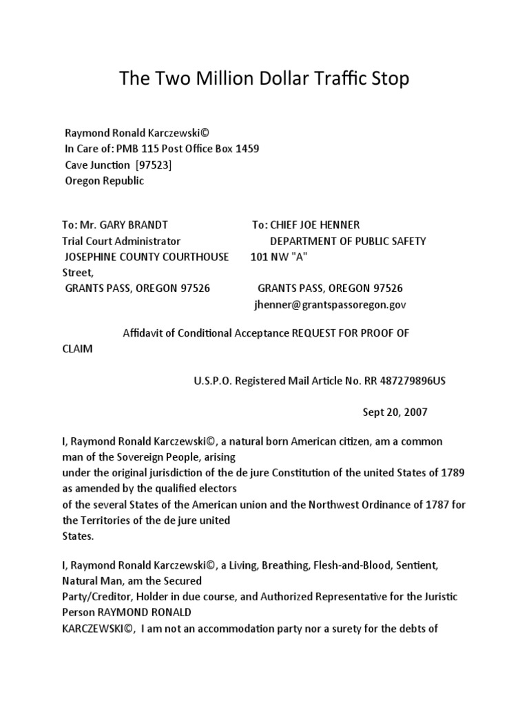 Affidavit of Conditional Acceptance REQUEST For PROOF of CLAIM | PDF ...