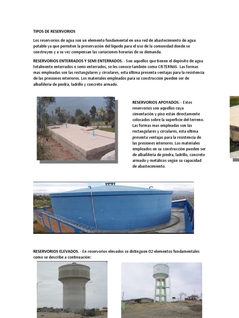 Tipos de reservorios de agua y sus características principales | PDF ...