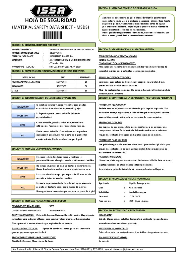 Msds Thinner Standar P-22 Issa Pag.1 | PDF | Ciencias fisicas | Materiales