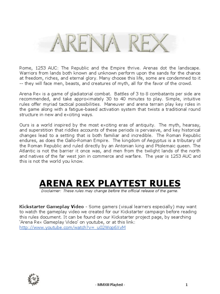 Arena Rex Gladiatorial Combat Rules | PDF | Gladiator | Roman Empire