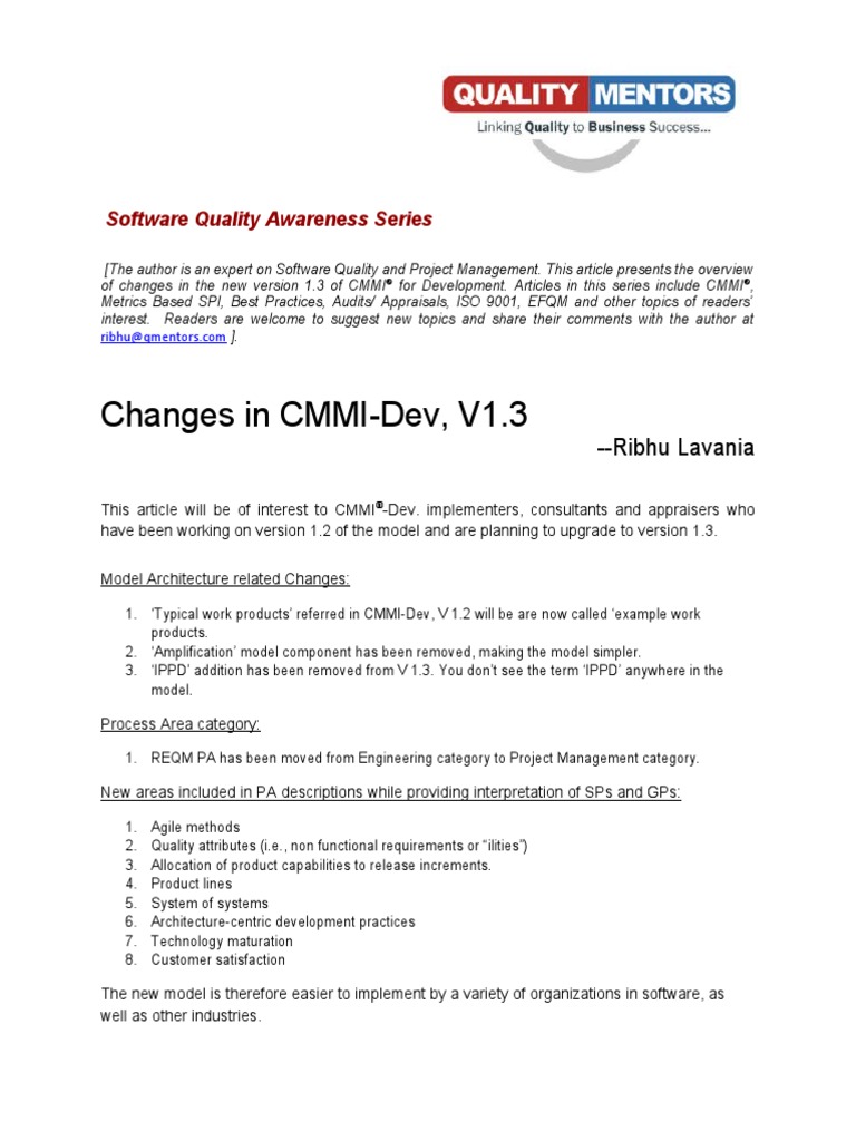 Changes In Cmmi Dev V 1 3 Pdf Systems Theory Information