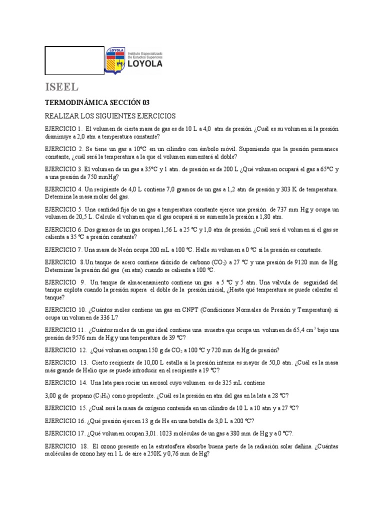 Ejercicios Leyes de Los Gases | PDF | Gases | Fases de la materia