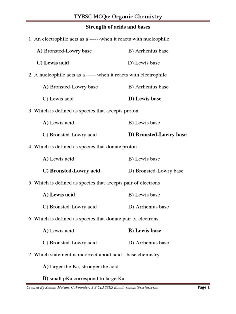 Organic Chemistry MCQ With Answers PDF - Suhani SSCLASSES | PDF | Acid ...
