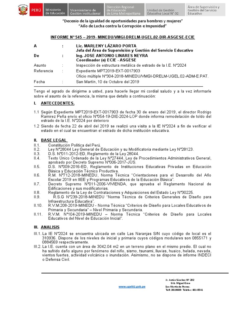 Modelo - Informe Ie 2024 | PDF | Educación avanzada | Naturaleza