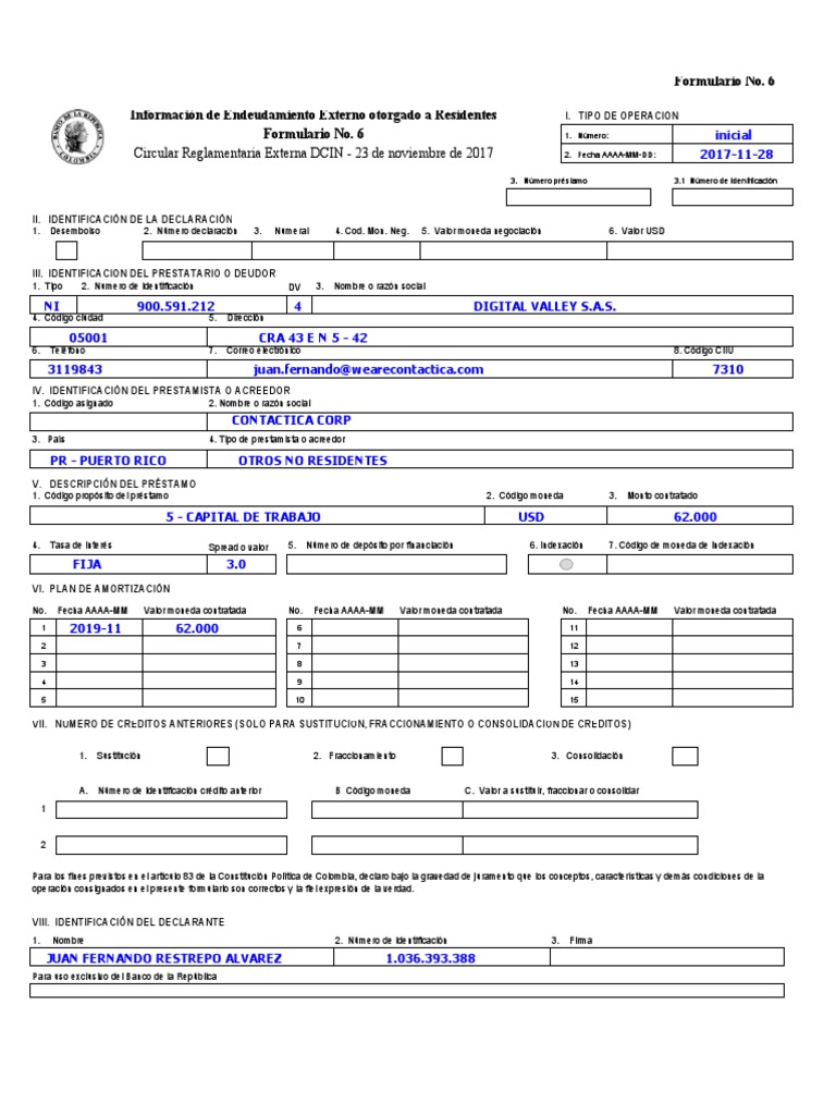 DCIN Formulario6 0 0 | PDF | Deuda | Dinero
