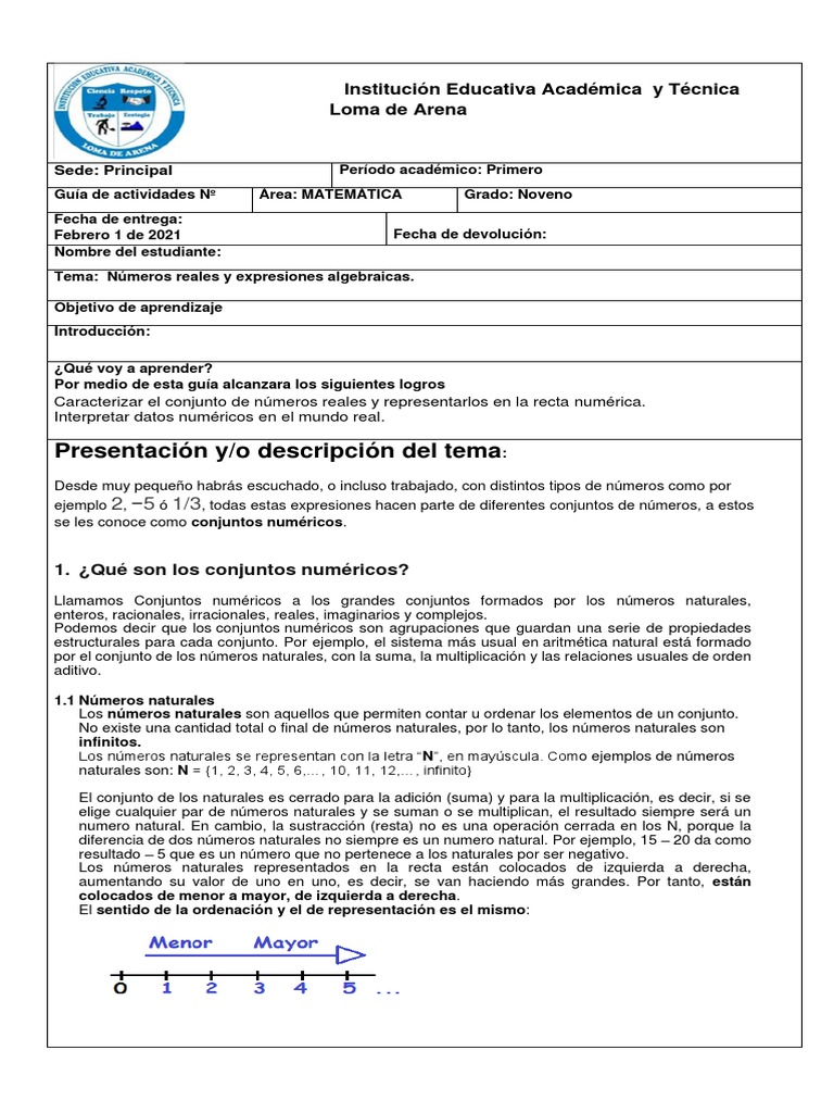 Guia 1 - Matematicas Grados Noveno | PDF | Números | Entero Guia 1 - Matematicas Grados Noveno | PDF | Números | Entero