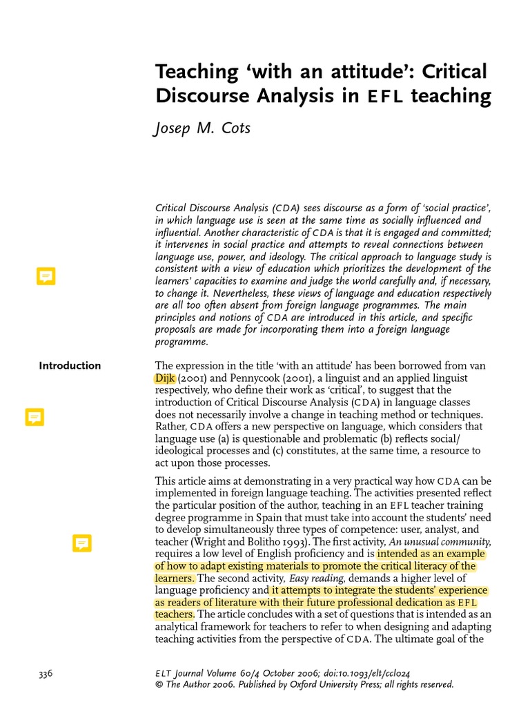 Teaching With An Attitude': Critical Discourse Analysis in Teaching | Descargar gratis PDF ...