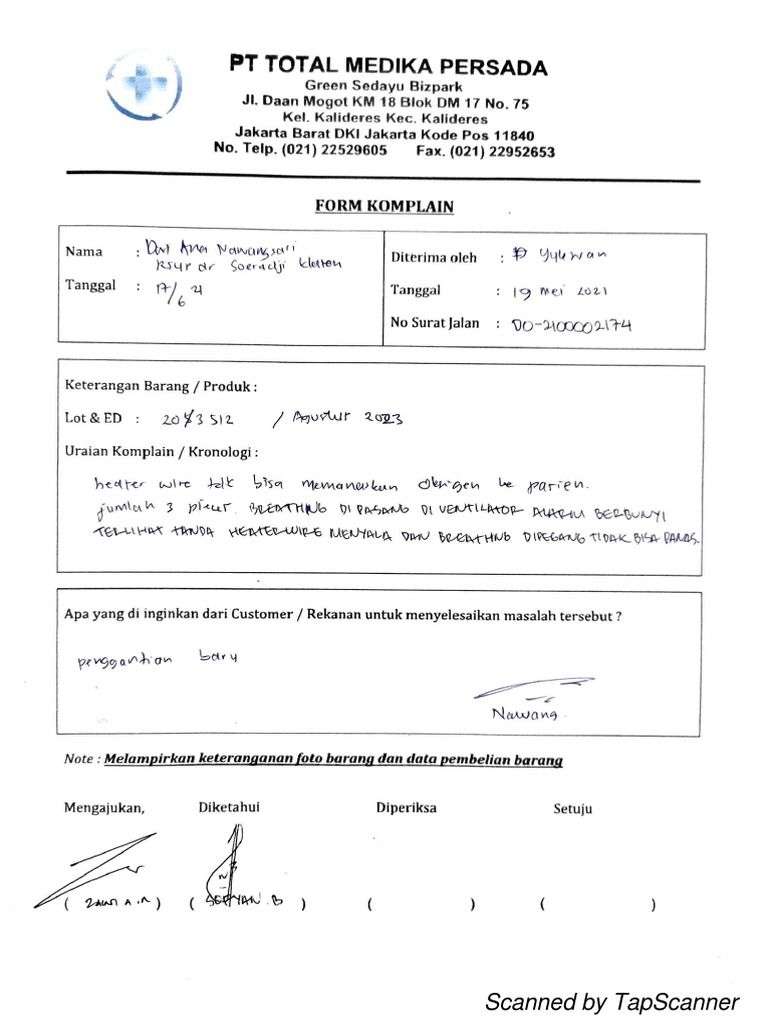 Form Komplain RS Dr. Oen Surakarta Dan RSUP DR Soeradji Tirtonegoro Klaten | PDF
