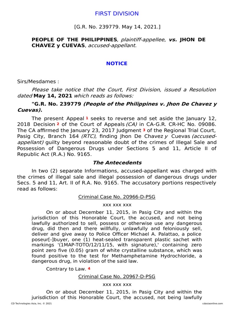 Plaintiff-Appellee Accused-Appellant: People of The Philippines, Jhon de Chavez Y Cuevas | PDF ...