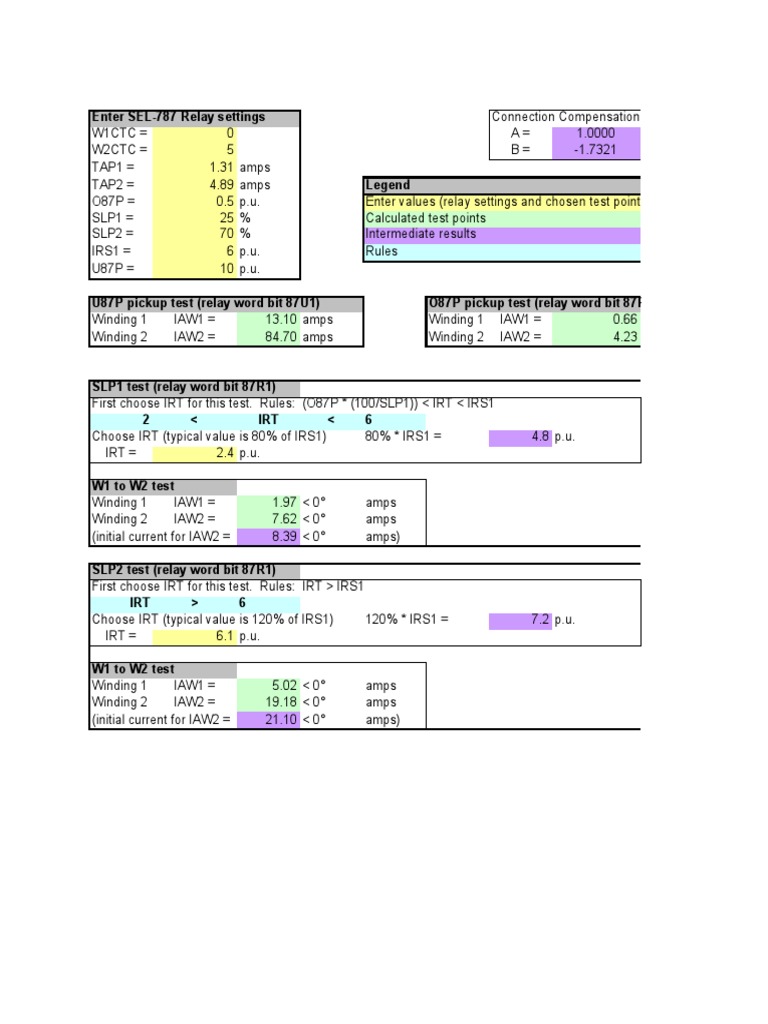 SEL-787 Pickup and Slope Test Calculations For AG2011-09 | PDF ...