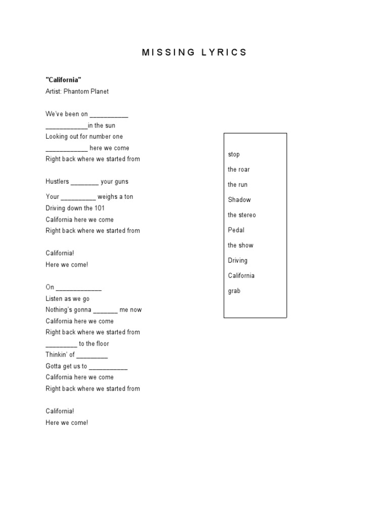 Missing Lyrics | PDF