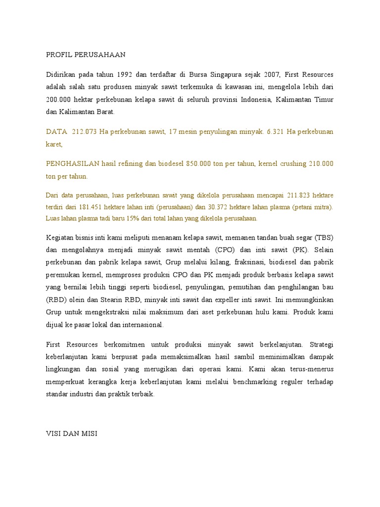 Profil Perusahaan First Resources Group | PDF | Teknologi & Rekayasa