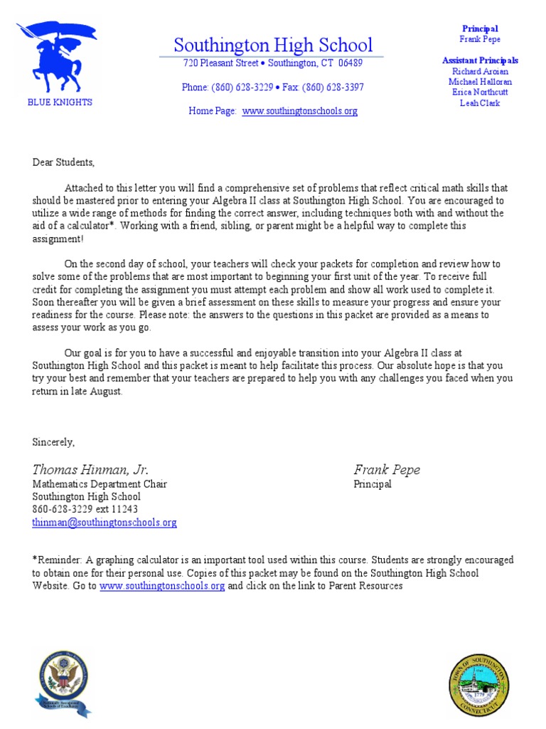 Algebra II Summer Packet 2021 | PDF | Mathematical Concepts ...