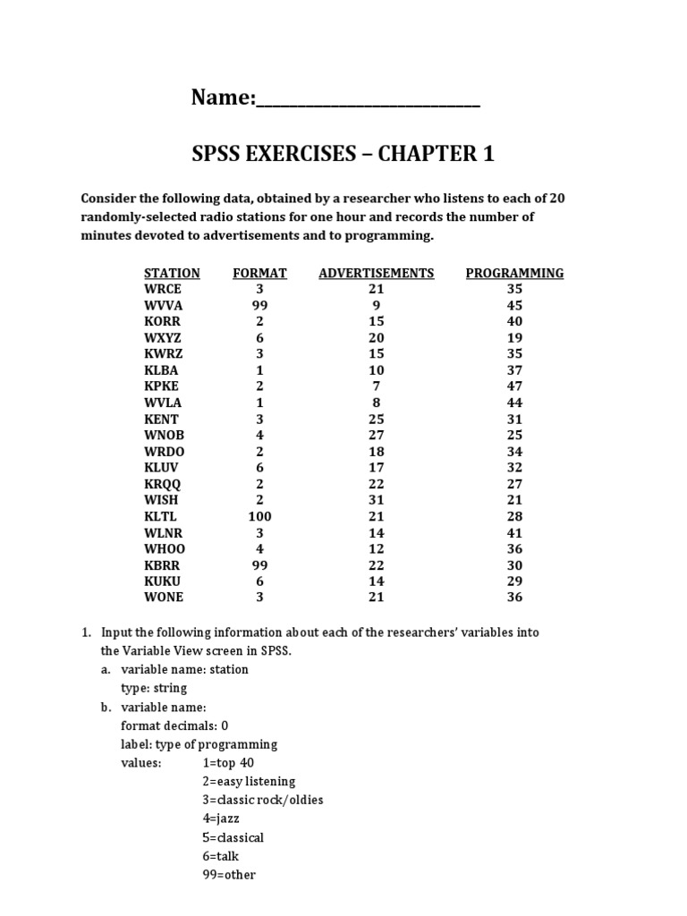 Name Spss Exercises Chapter 1 Download Free Pdf Spss Data