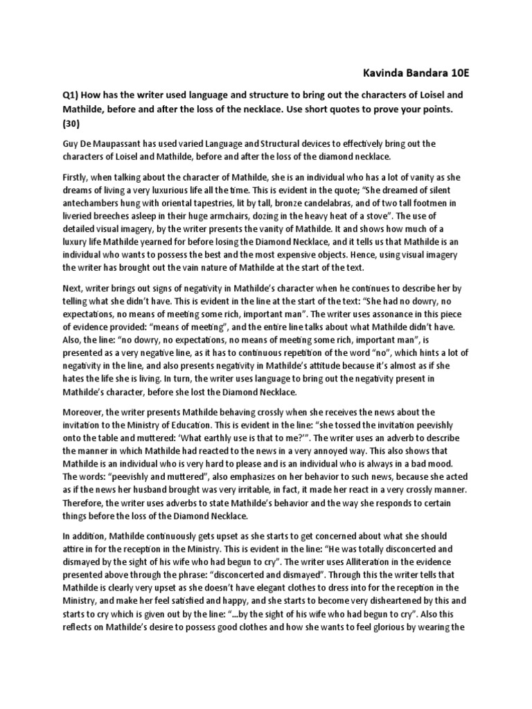 Analyzing Characters in "The Necklace" | PDF | Writers | Linguistics