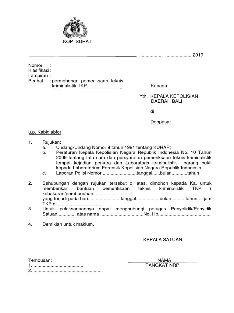 Contoh Format Permintaan TKP | PDF