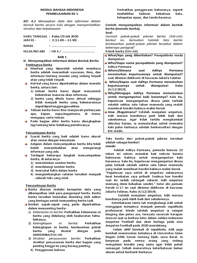 Modul Daring P5 Bindo Menyajikan Teks Berita | PDF